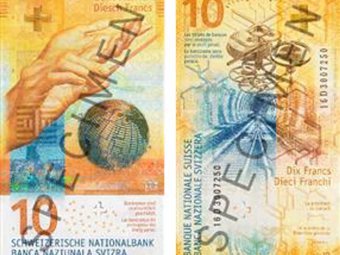 Die neue 10-Franken-Note bei der Schaffhauser Kantonalbank ...